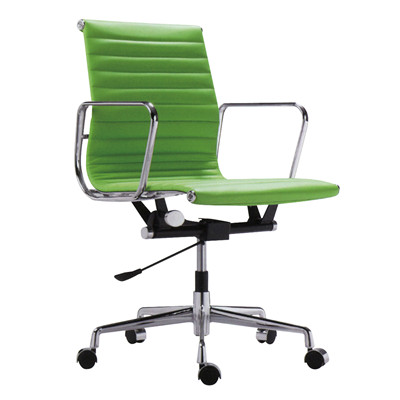Ergonomic mid-back rotating green leather office chair
