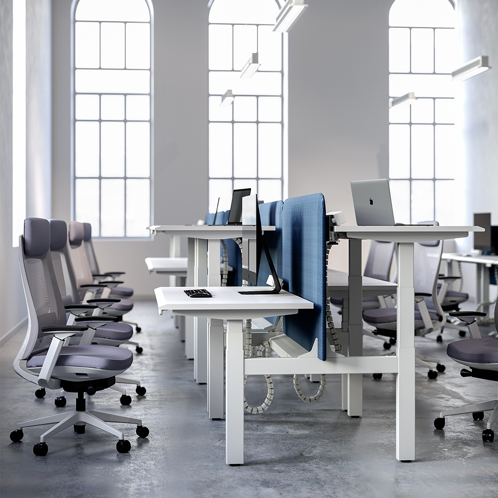 Modular sit fixed height 4 person office workstations