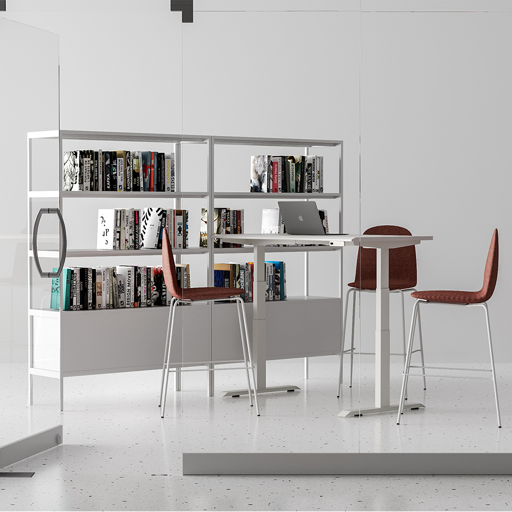 Modular sit fixed height 4 person office workstations